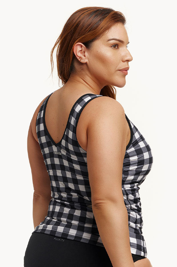 Funkita - Check Deck DD/E Cup Zip Front Tankini Separate - Black/White