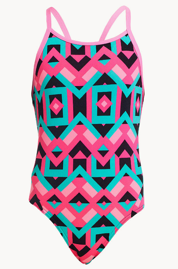 Funkita - Girls Square Stare Diamond Back One Piece - Pink/Mint