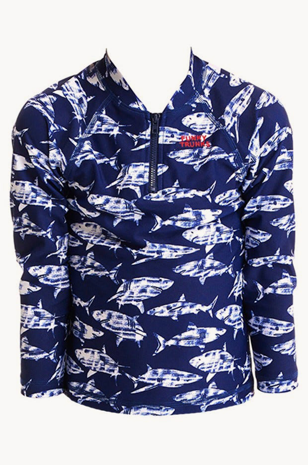 Funky Trunks - Toddler Boys Rompa Chompa Rashie - Navy/White