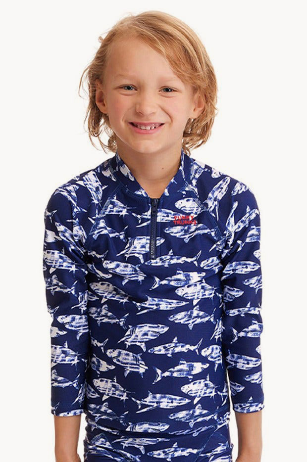 Funky Trunks - Toddler Boys Rompa Chompa Rashie - Navy/White