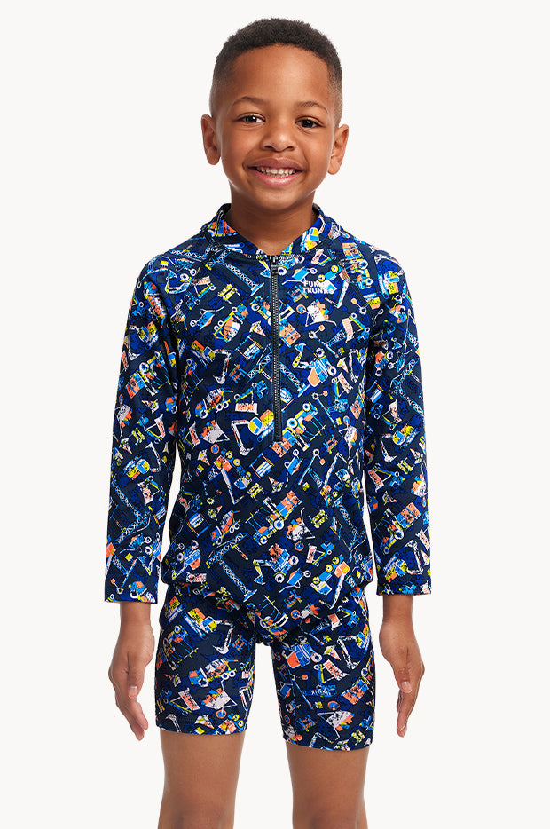 Funky Trunks - Toddler Boys Can We Build It Sunsuit - Navy | Swimwear ...