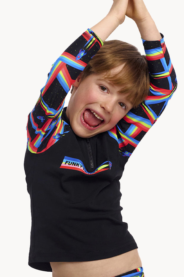 Funky Trunks - Boys Pocket Rocket Zippy Suntop - Black/Multi
