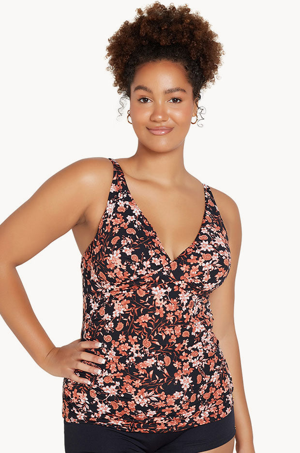 Genevieve - Autumn Falls Cross Over Tankini Separate - Black/Gold