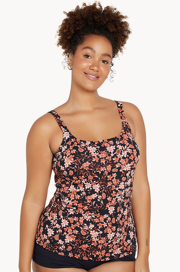 Genevieve - Autumn Falls Scoop Neck Tankini Separate - Black/Gold