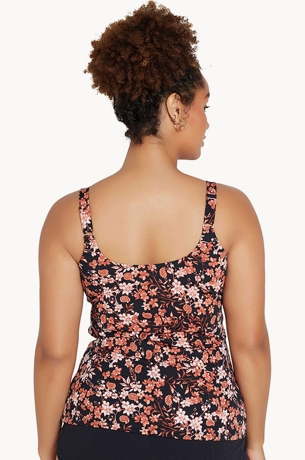 Genevieve - Autumn Falls Scoop Neck Tankini Separate - Black/Gold