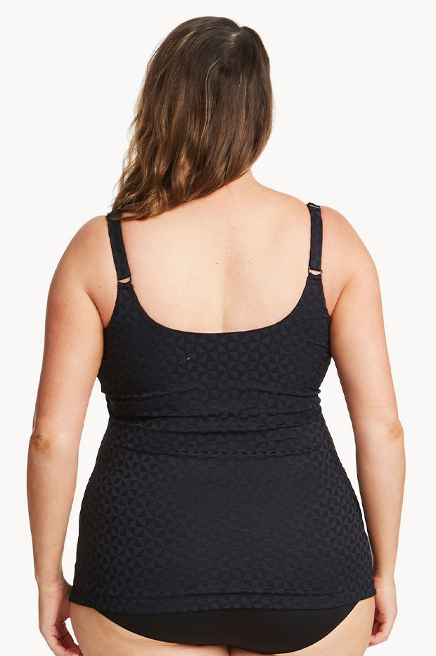 Genevieve - Aztec Jacquard Scoop Neck Tankini Separate - Black