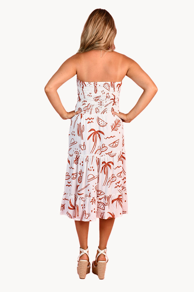 Go Girl - Tropical Fiesta Tiered Rouched Dress - Rust | Swimwear Galore US