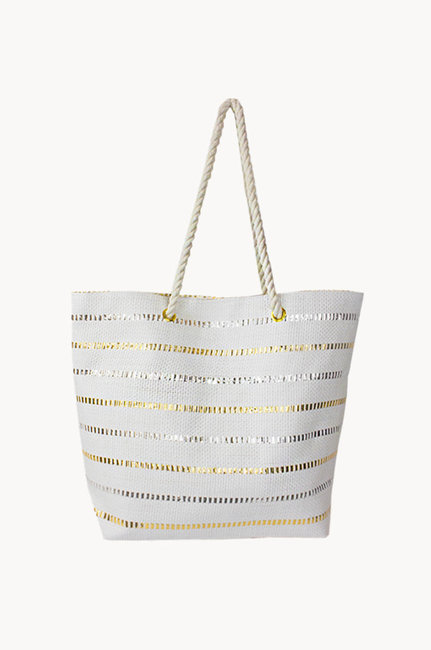 Gregory Ladner - Metallic Stripe Tote - White | Swimwear Galore AU