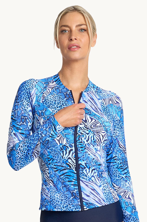 Jantzen - Tigeress Long Sleeve Suntop - Navy | Swimwear Galore AU