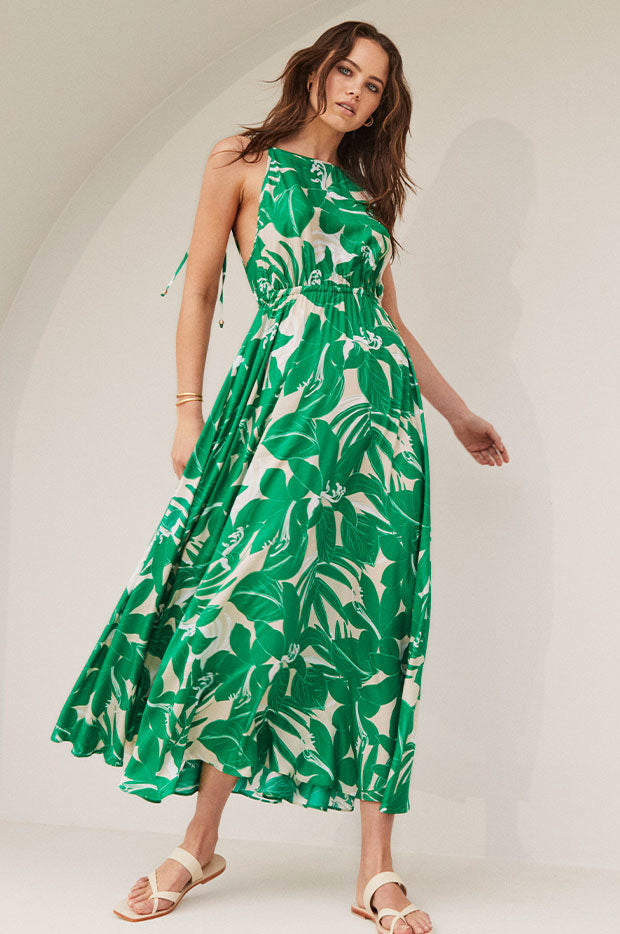 Jets - Floreale Backless Maxi Dress - Green | Swimwear Galore AU
