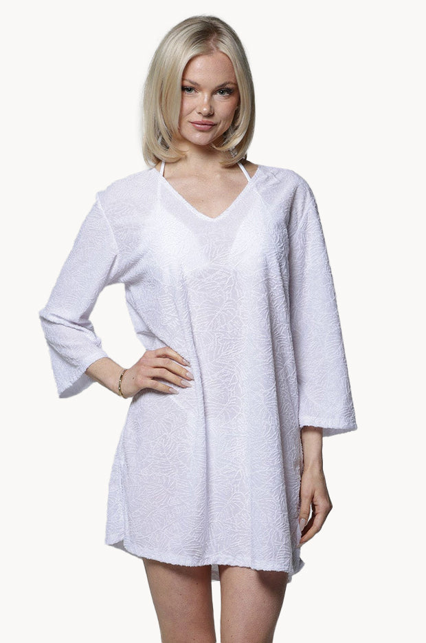 J.valdi - Palms Terry V Neck Tunic - White | Swimwear Galore AU