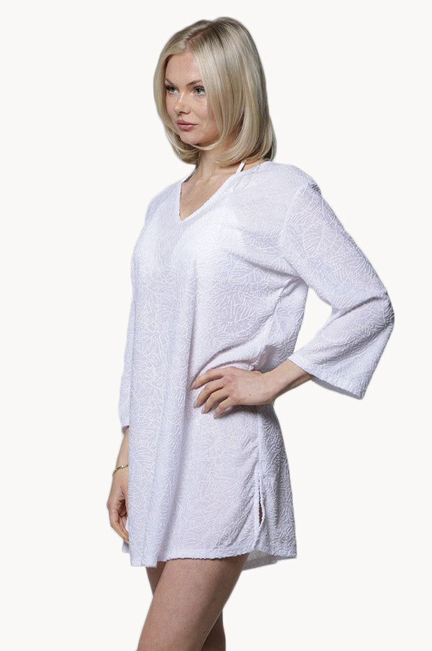 J.valdi - Palms Terry V Neck Tunic - White | Swimwear Galore AU