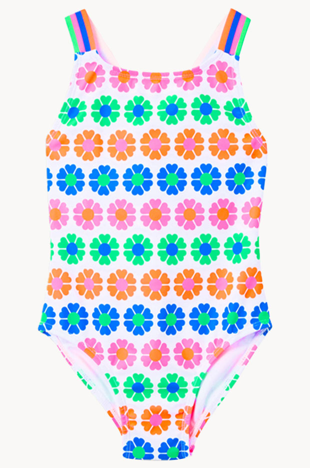 Milky - Girls Neon Fun Sporty One Piece - White/Multi | Swimwear Galore NZ