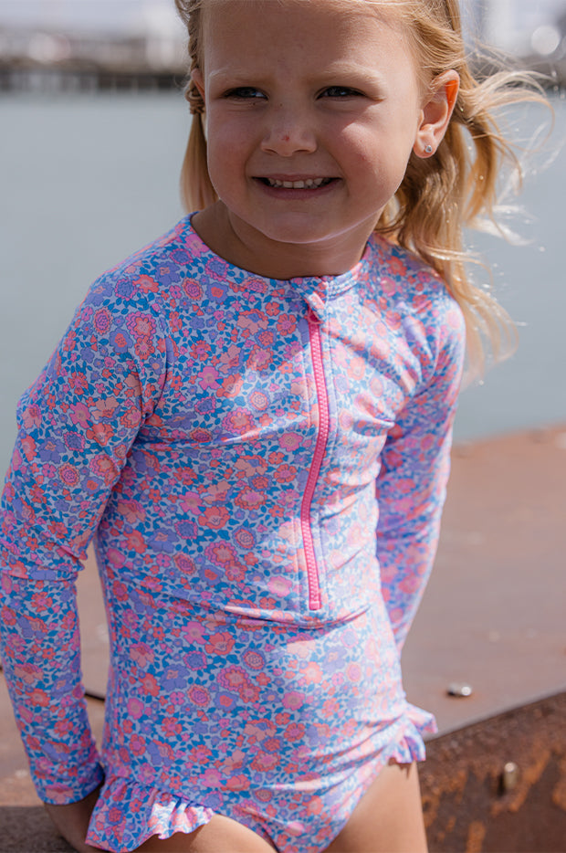 Milky - Girls Pretty Posy Sunsuit - Pink/Blue | Swimwear Galore AU
