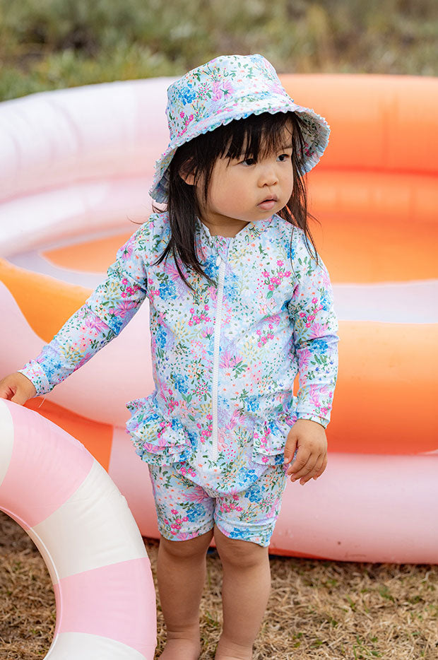 Minihaha - Girls Lula Boyleg Sunsuit - Blue/Multi | Swimwear Galore AU