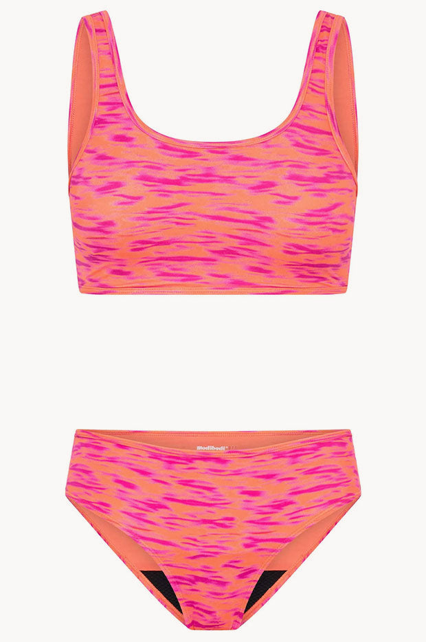 Modibodi Girls Period Proof Mauritius Crop Set Orange/Pink | Swimwear ...