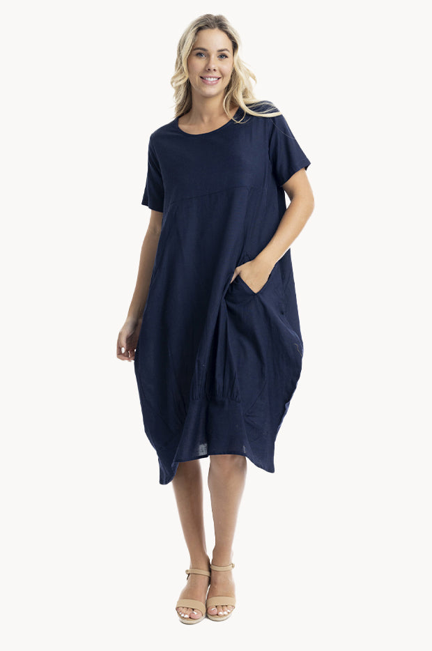 Orientique - Essentials Linen Blend Bubble Dress - Navy | Swimwear ...
