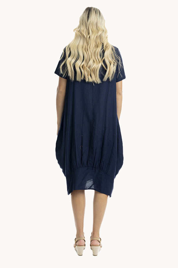 Orientique - Essentials Linen Blend Bubble Dress - Navy | Swimwear ...