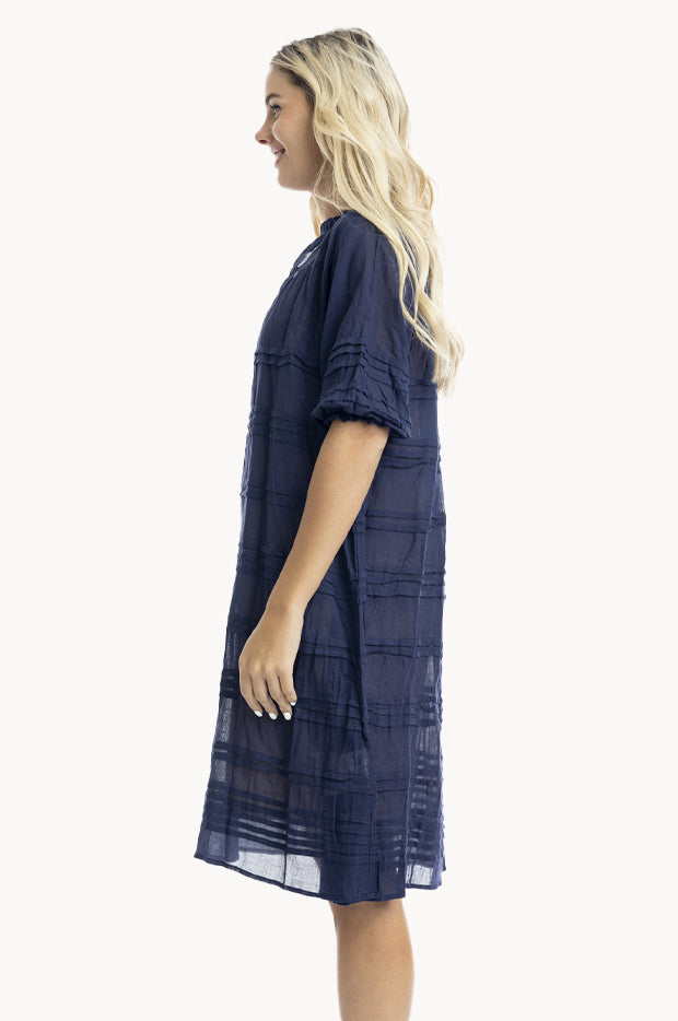 Orientique - Essentials Cotton Gauze Pleated Dress - Navy | Swimwear ...
