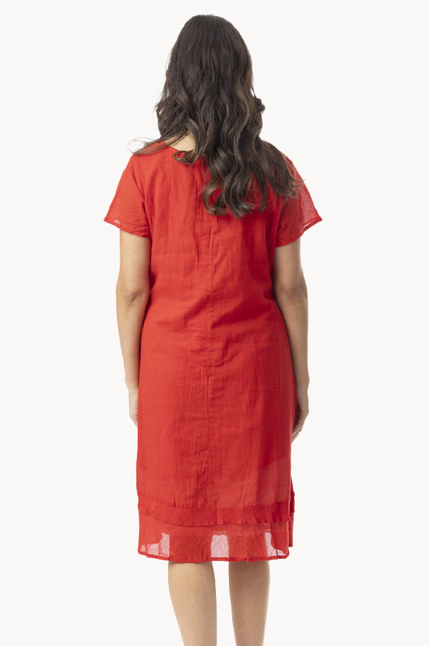 Orientique - Essentials Gauze Frill Hem Dress - Red | Swimwear Galore AU