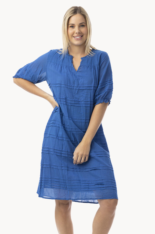 Orientique - Essentials Cotton Gauze Pleated Dress - Blue | Swimwear ...
