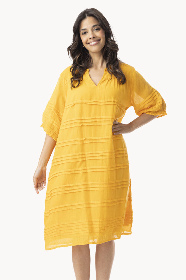 Orientique - Essentials Cotton Gauze Pleated Dress - Saffron