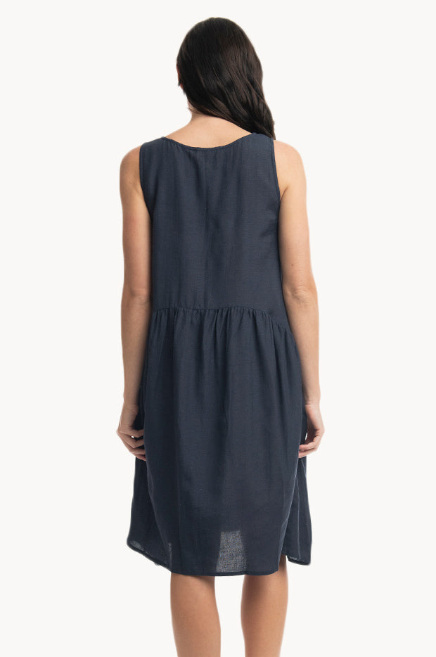 Orientique - Essentials Linen Blend Bubble Dress - Navy | Swimwear ...