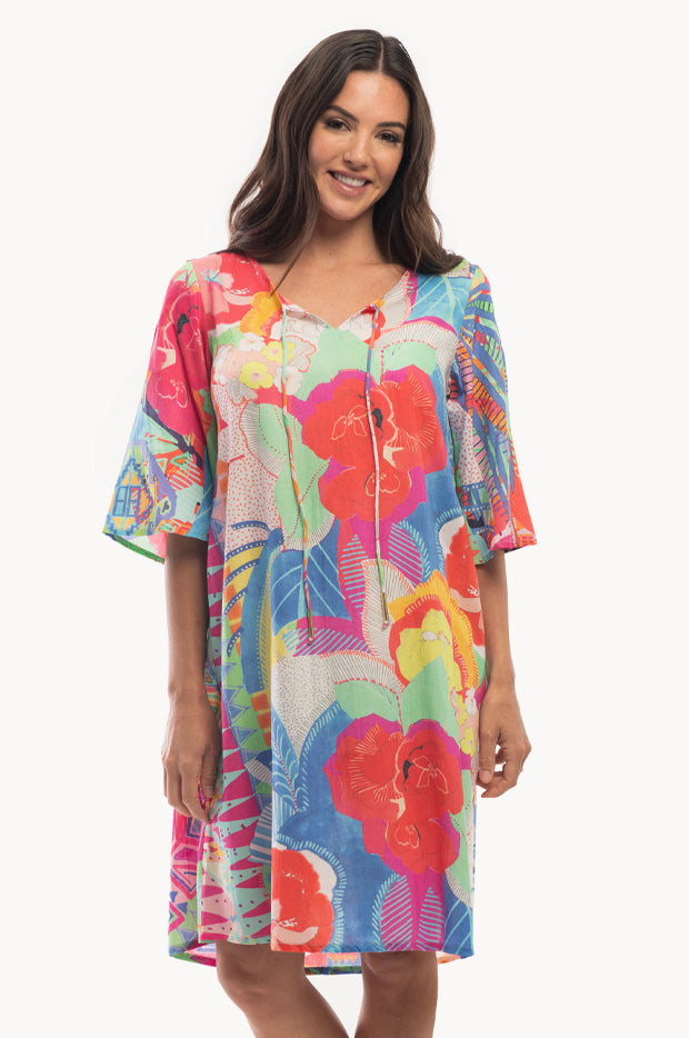 Orientique - Floral Digital Neck Tie Dress - Multi | Swimwear Galore AU