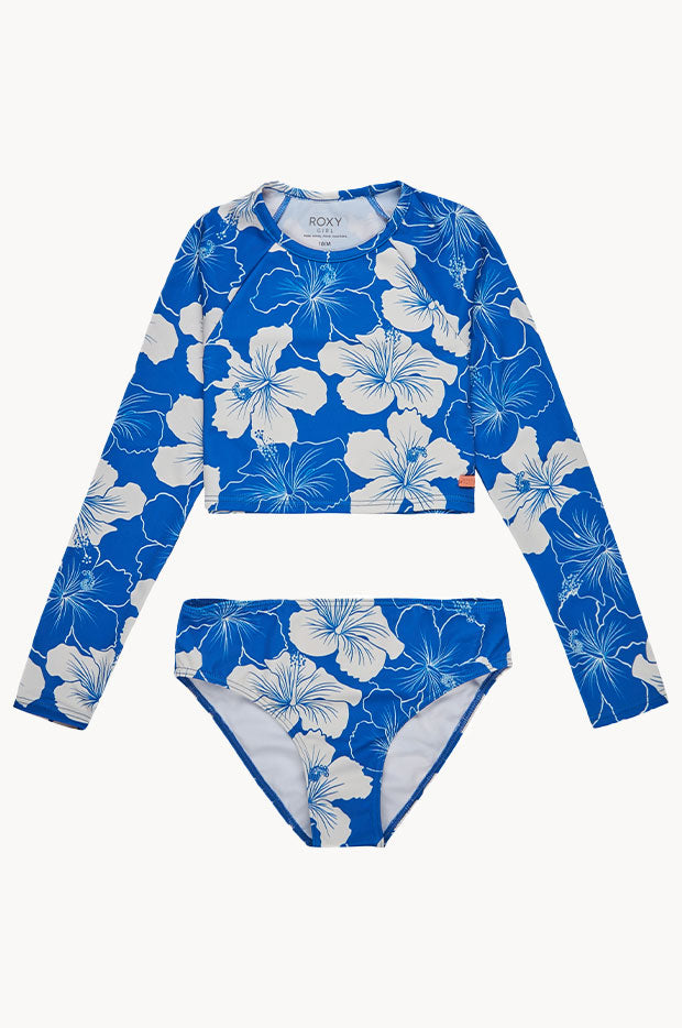 Roxy - Girls Hippy Hibiscus Crop Suntop Set - Cobalt | Swimwear Galore AU