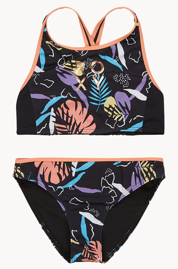Roxy - Girls Active Crop Set - Black/Multi | Swimwear Galore AU