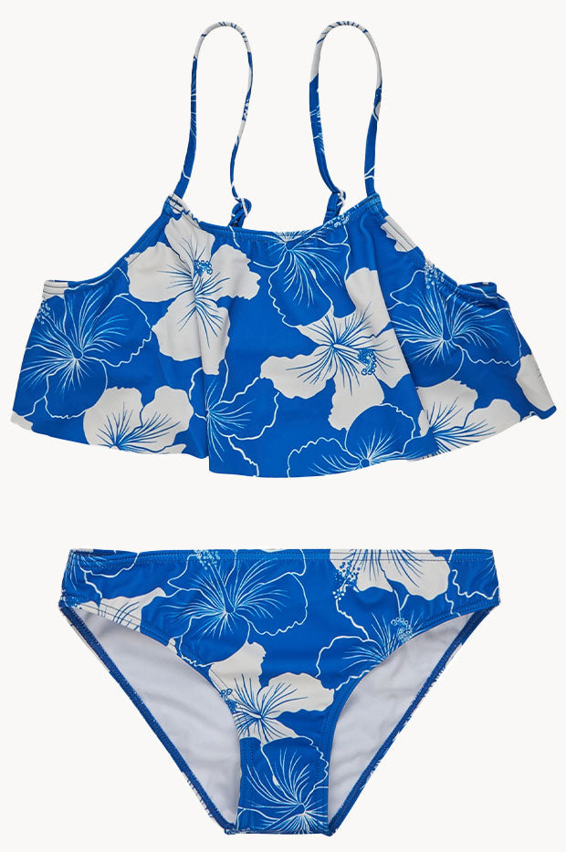 Roxy - Girls Hippy Hibiscus Flutter Crop Set - Cobalt | Swimwear Galore AU