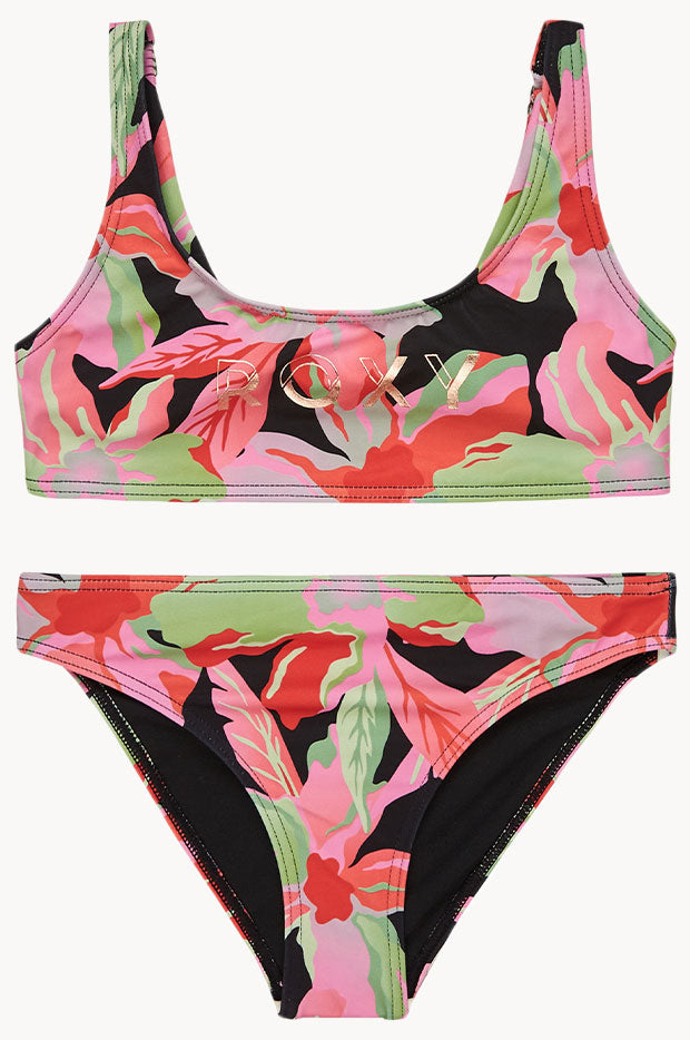 Roxy - Girls The Moves Floral Active Bralette Set - Black/Multi