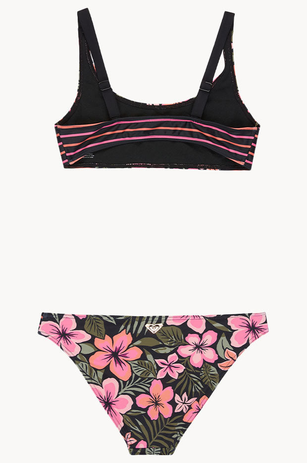 Roxy - Girls Active Floral Bralette Set - Black/Pink | Swimwear Galore US