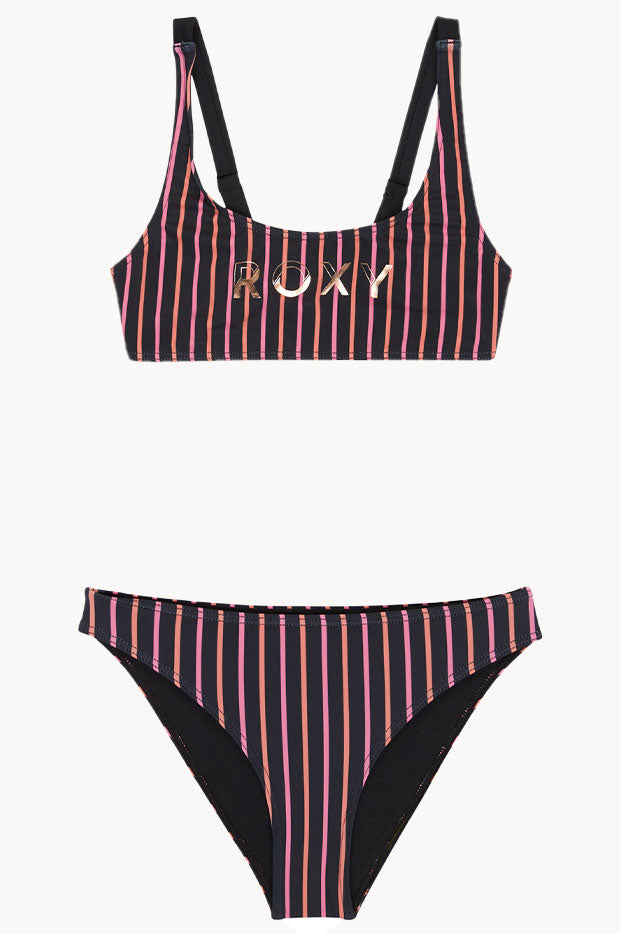 Roxy - Girls Active Stripe Bralette Set - Black | Swimwear Galore AU