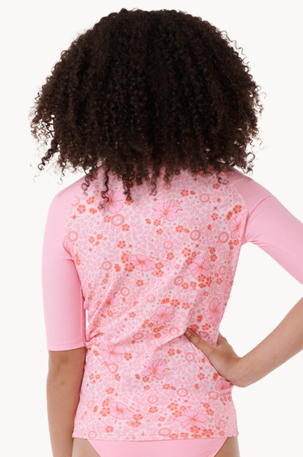 Rip Curl - Girls Summer Sol Short Sleeve Suntop - Bright Pink