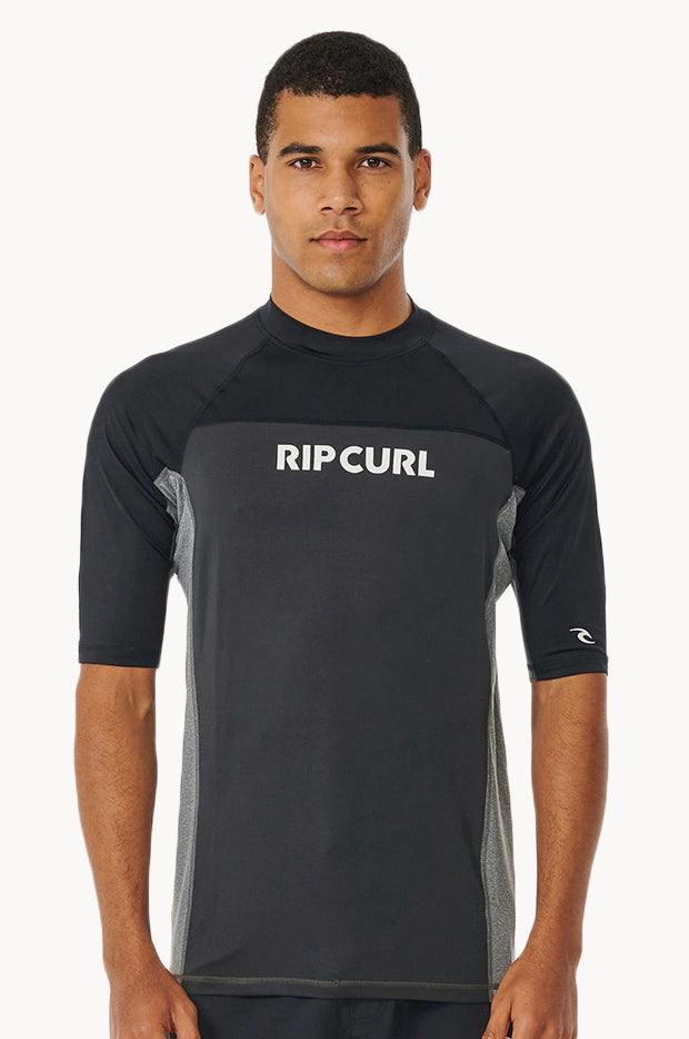 Rip Curl - Mens Drive Short Sleeve Suntop - Black | Swimwear Galore AU