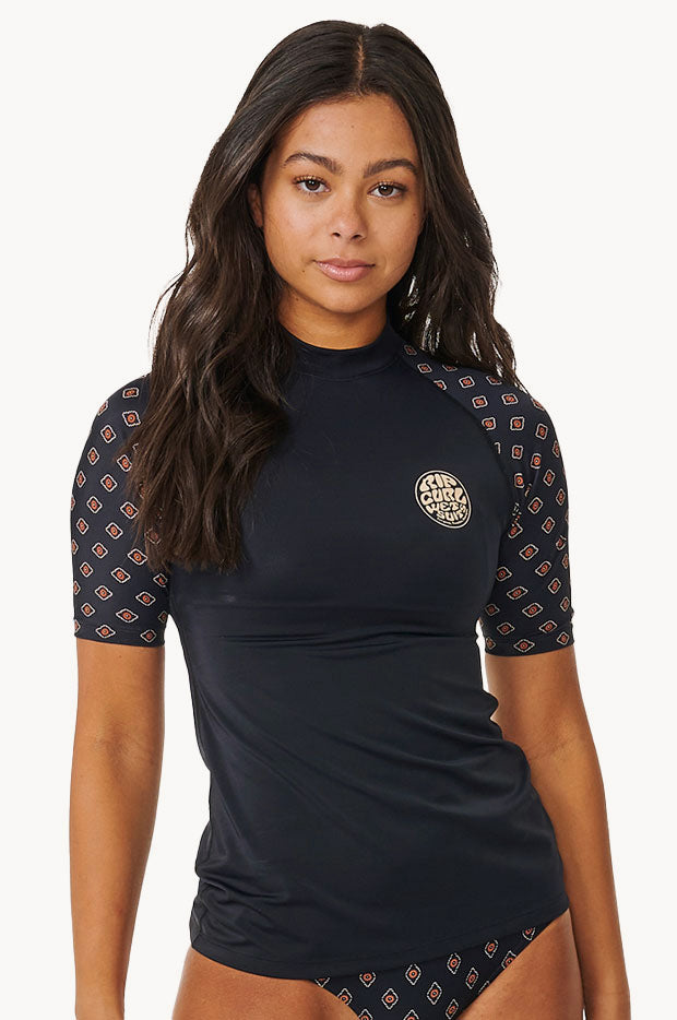Rip Curl Pacific Dreams Short Sleeve Suntop Black | Swimwear Galore AU