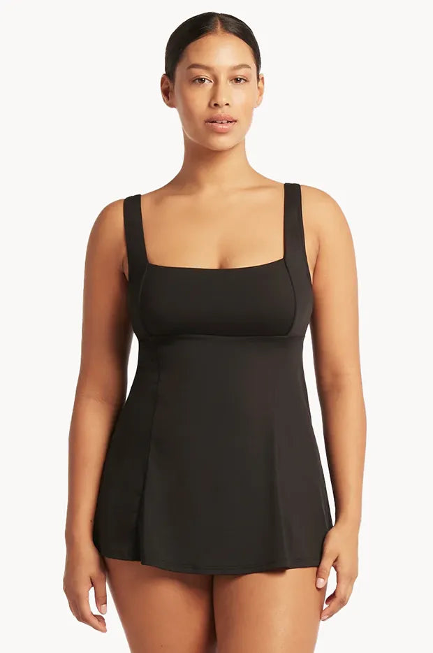 Sea Level - Eco Essentials Square Neck Swim Dress - Black | Swimwear ...