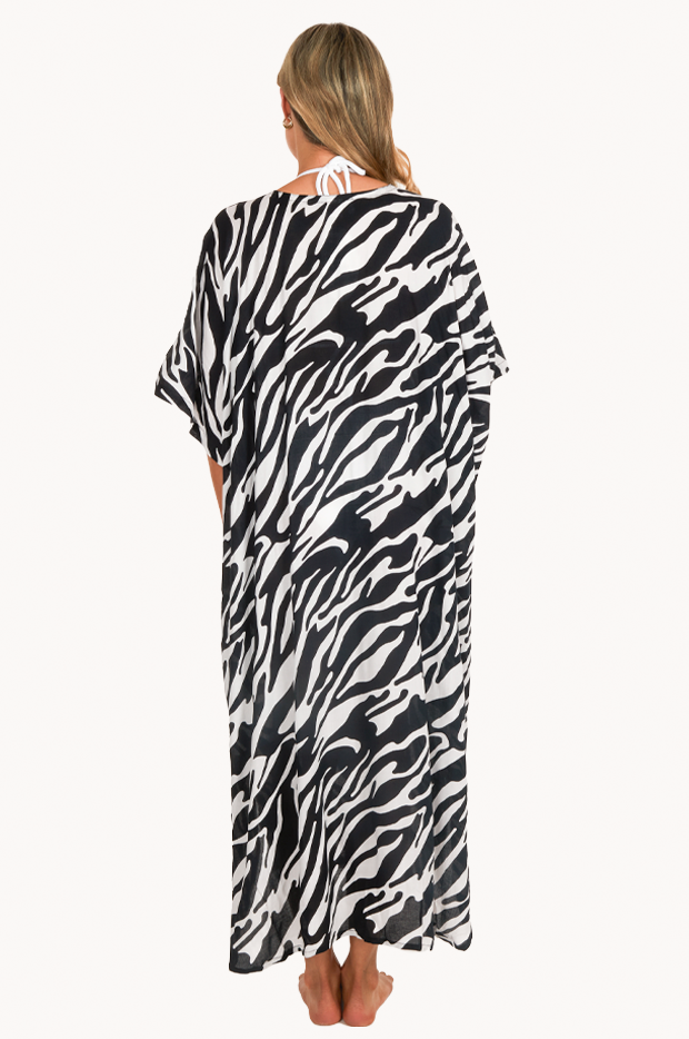 Sundrenched - Zebra Long Kaftan - Black | Swimwear Galore AU