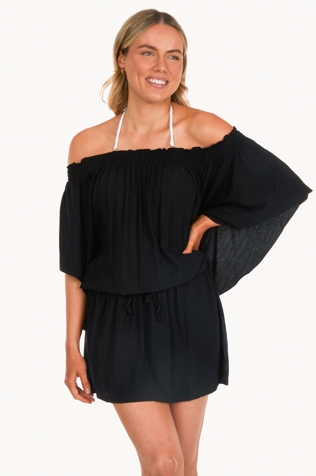 Sundrenched - Plain Wing Dress - Black | Swimwear Galore AU