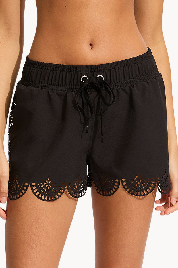 Seafolly - Lulu Scalloped Boardshort - Black | Swimwear Galore AU