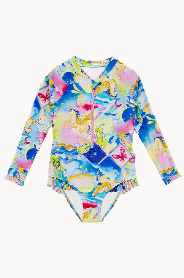 Seafolly Girls - Girls Surrealism Zip Sunsuit - Multi | Swimwear Galore AU