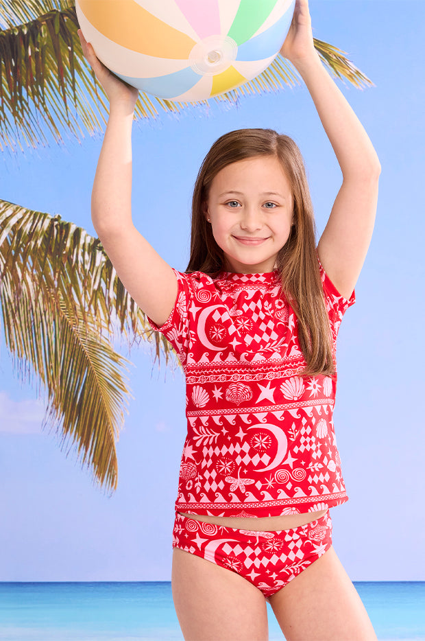 Seafolly Girls - Girls Mykonos Suntop Set - Red/Pink | Swimwear Galore AU