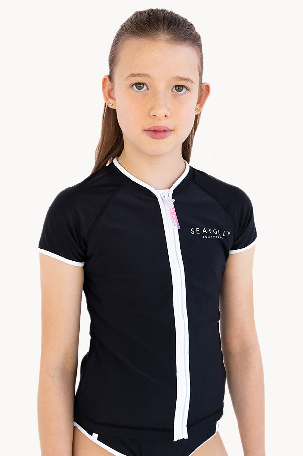 Seafolly Girls Girls Essentials Short Sleeve Suntop Black | Swimwear ...