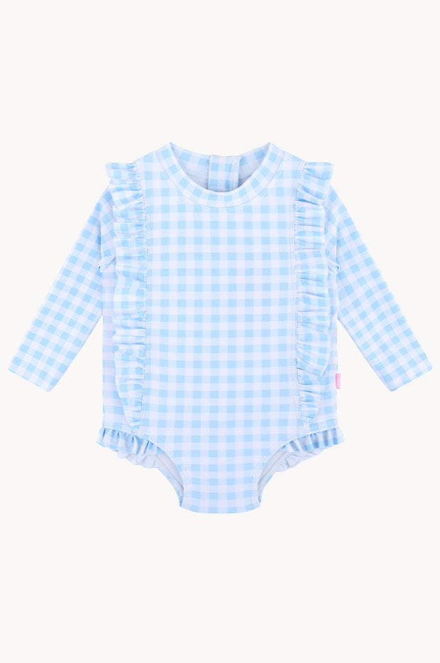 Seafolly Girls Girls Gingham Frill Sunsuit Blue | Swimwear Galore US