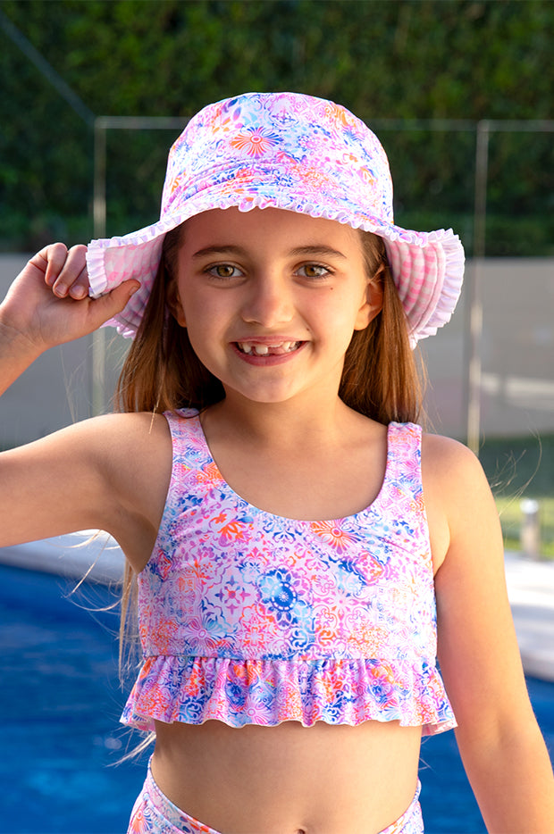 Salty Ink - Girls Miss Cupcake Reversible Sunhat - Pink/Blue