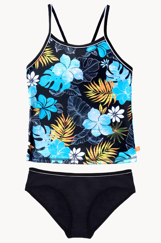 Salty Ink - Girls Tropicana Tankini Set - Black | Swimwear Galore US