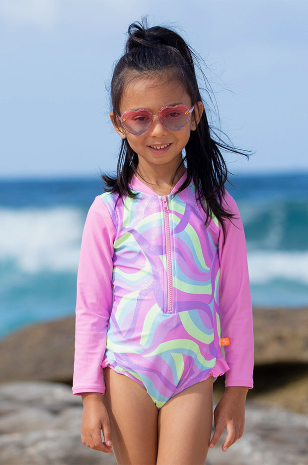 Girls Miss Sea Princess Long Sleeve Sunsuit – Swimwear Galore