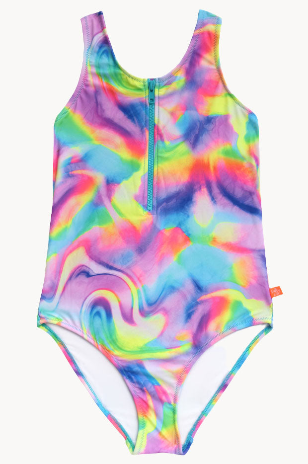 Salty Ink Girls Soda Swirl Zip One Piece Multi | Swimwear Galore AU