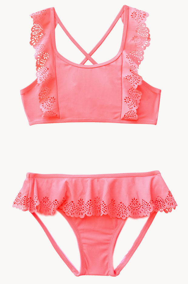 Salty Ink - Girls Miss Salty Frill Crop Set - Peach | Swimwear Galore AU